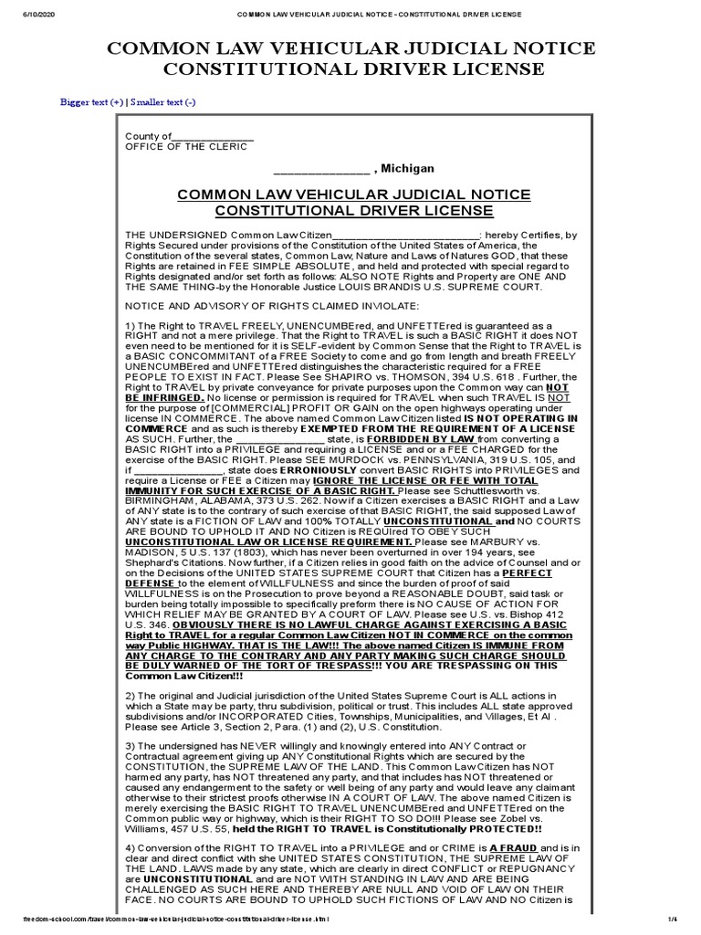 Common Law Vehicular Judicial Notice - Constitutional Driver License ...