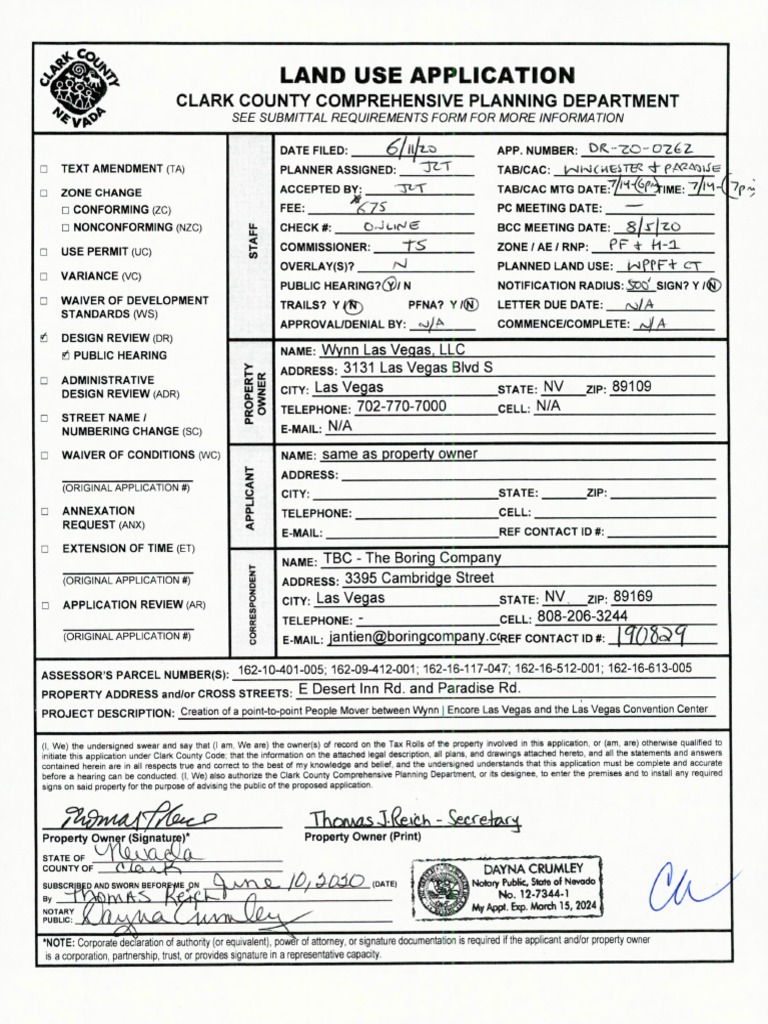 Wynn Resorts / Boring Company Land Use Application, Part 1 | PDF