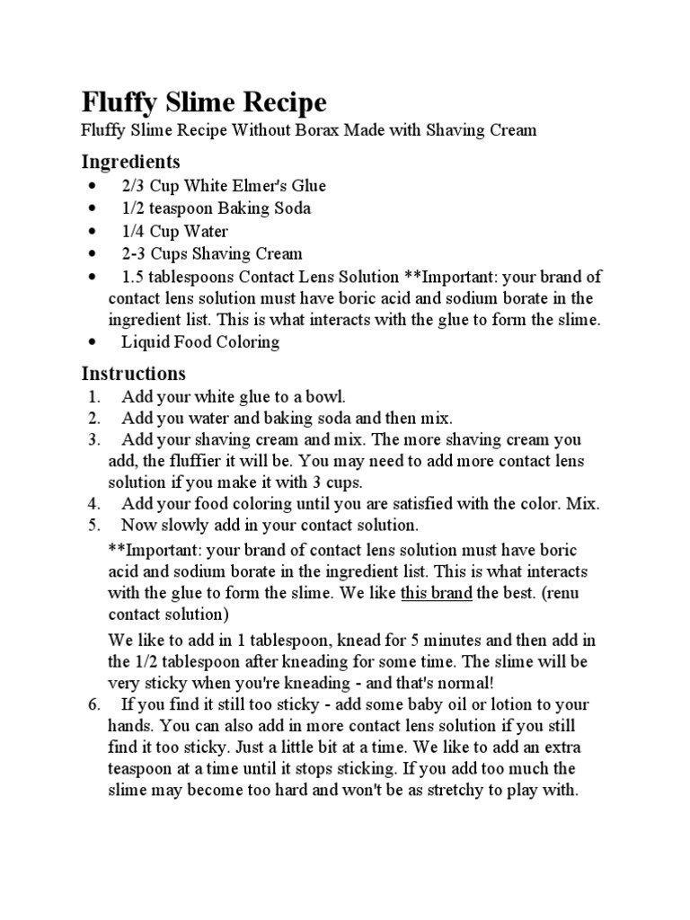 Fluffy Slime Recipe | PDF