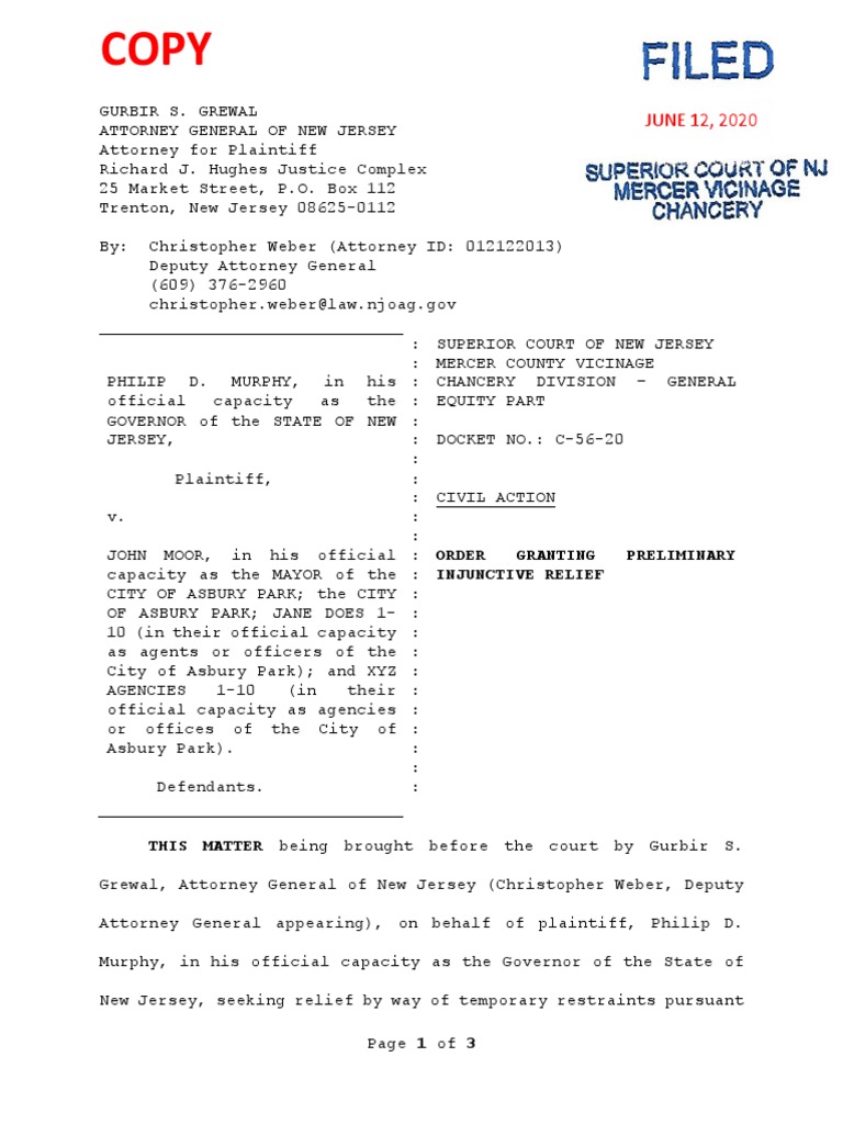 JUNE 12, 2020: Order Granting Preliminary Injunctive Relief | Equity ...