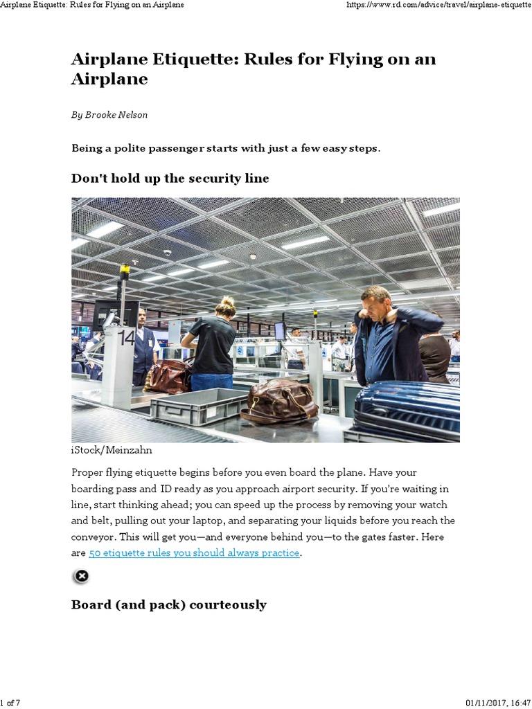Airplane Etiquette - Rules For Flying On An Airplane | PDF | Airplane | Airliner