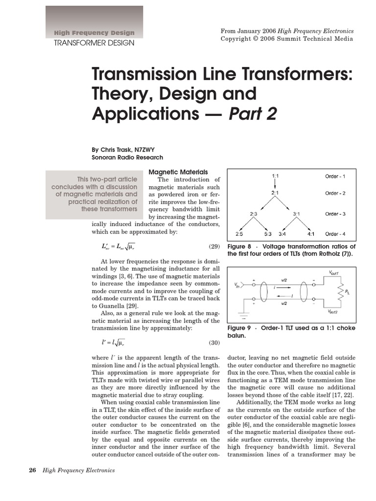 Transmission Line Transformers: Theory, Design and Applications | PDF ...