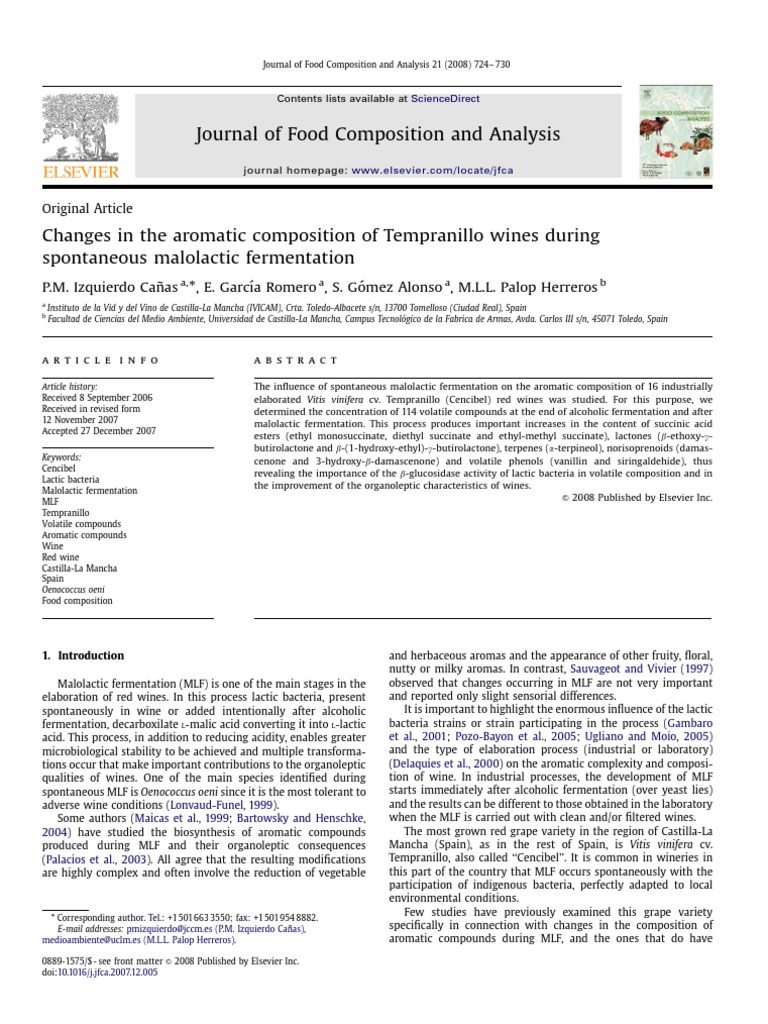 Changes in The Aromatic Composition of Tempranillo Wines During ...