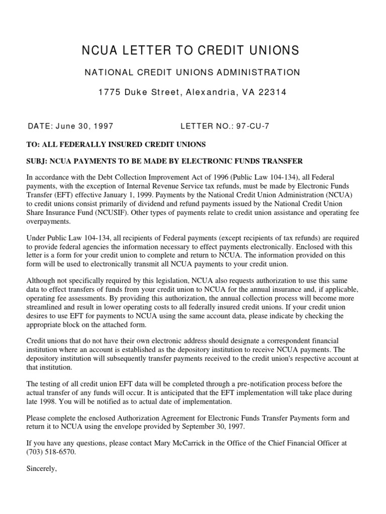 Ncua Letter To Credit Unions: National Credit Unions Administration ...