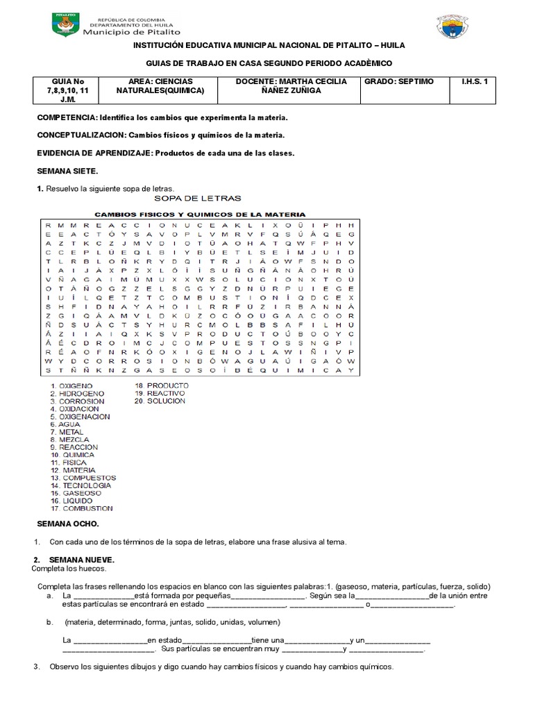 Hoja De Trabajo Con Respuestas Sobre Cambios Físicos Y Químicos