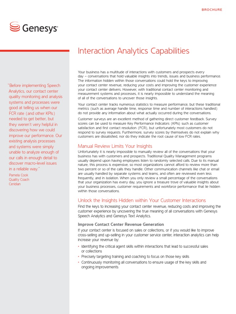 Genesys Interaction Analytics Capabilities BR EN PDF | PDF | Analytics ...