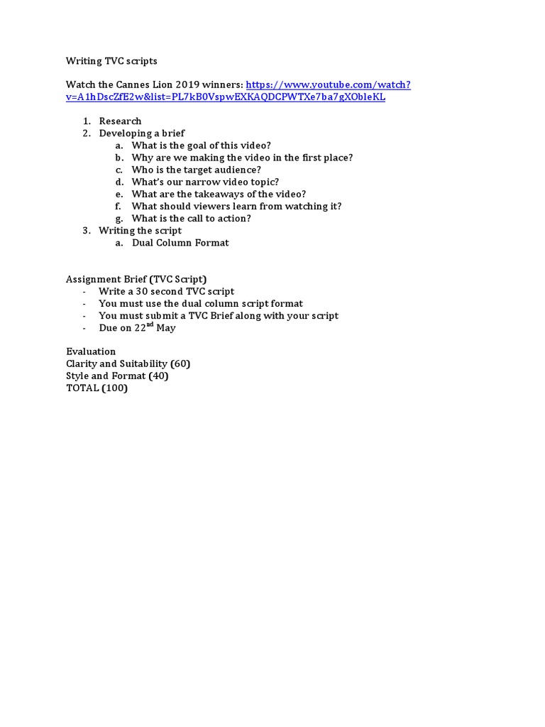 Writing TVC Scripts | PDF