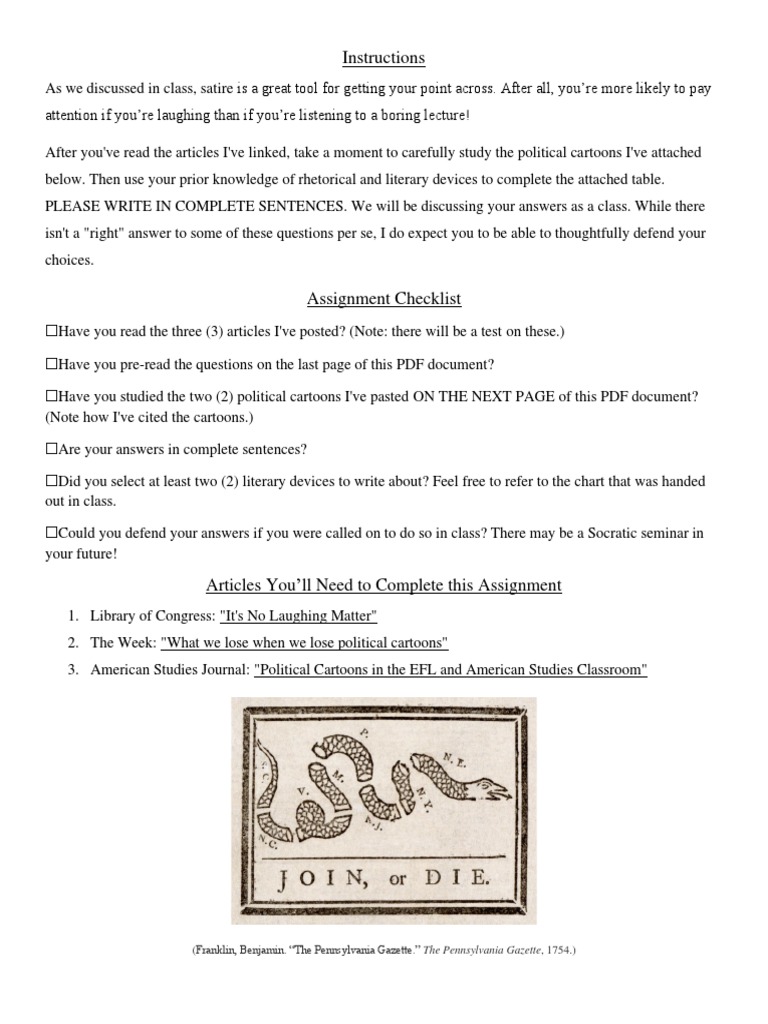 Satire Assignment: Analyzing Political Cartoons | PDF | Irony | Cognition