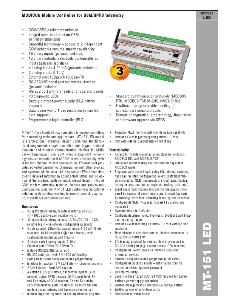 MOBICON Mobile Controller For GSM/GPRS Telemetry: Functionality | PDF ...