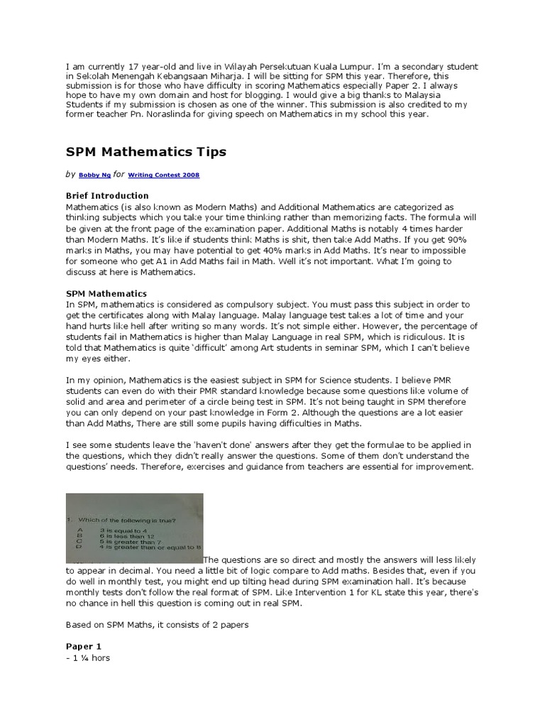 SPM Mathematics Tips: Brief Introduction | PDF | Value (Ethics) | Teachers