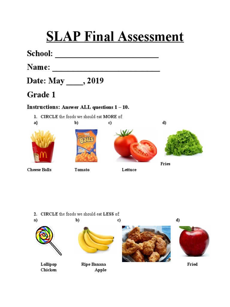 SLAP Final Assessment: School: - Name: - Date: May - , 2019 Grade 1 | PDF
