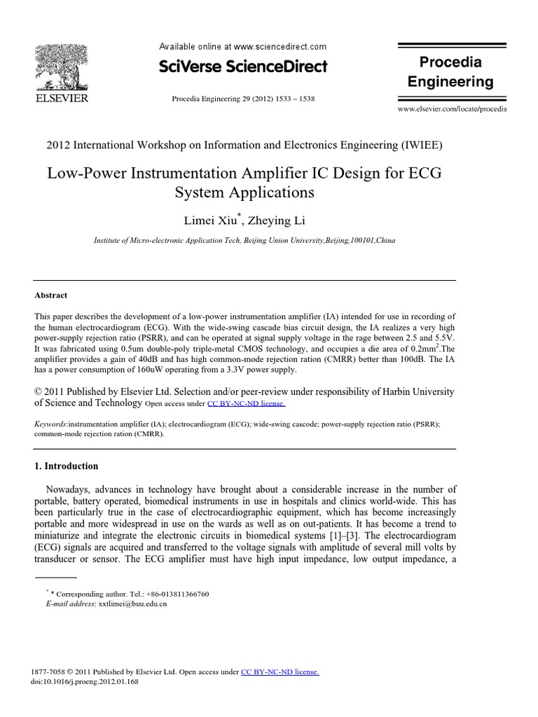 Low-Power Instrumentation Amplifier IC Design For | PDF | Amplifier ...