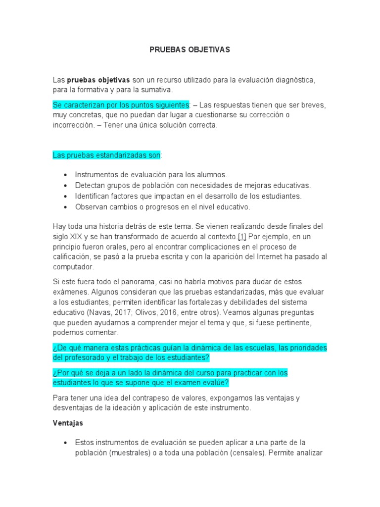 Las Pruebas Estandarizadas Son | PDF | Evaluación | Prueba (evaluación)