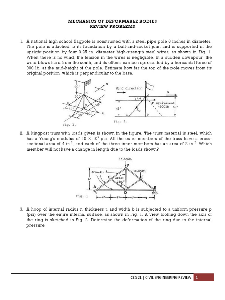 Mechanics of Deformable Bodies Review Problems | PDF | Beam (Structure) | Bending