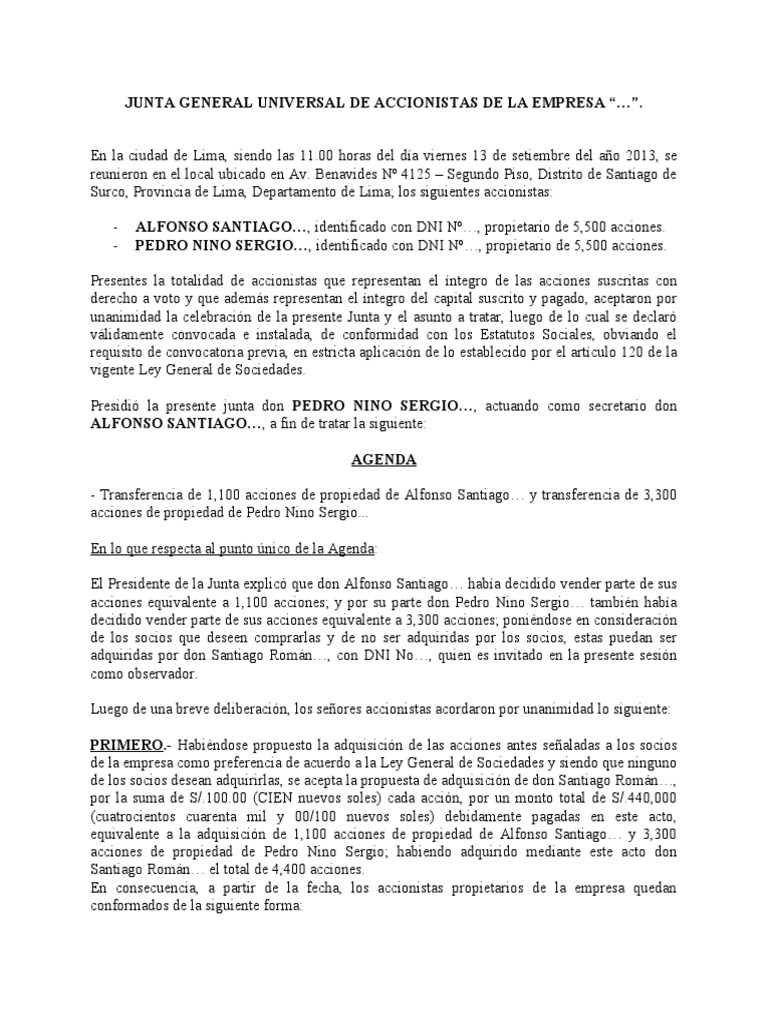 Modelo Acta de Junta General | PDF | Gobierno | Elecciones