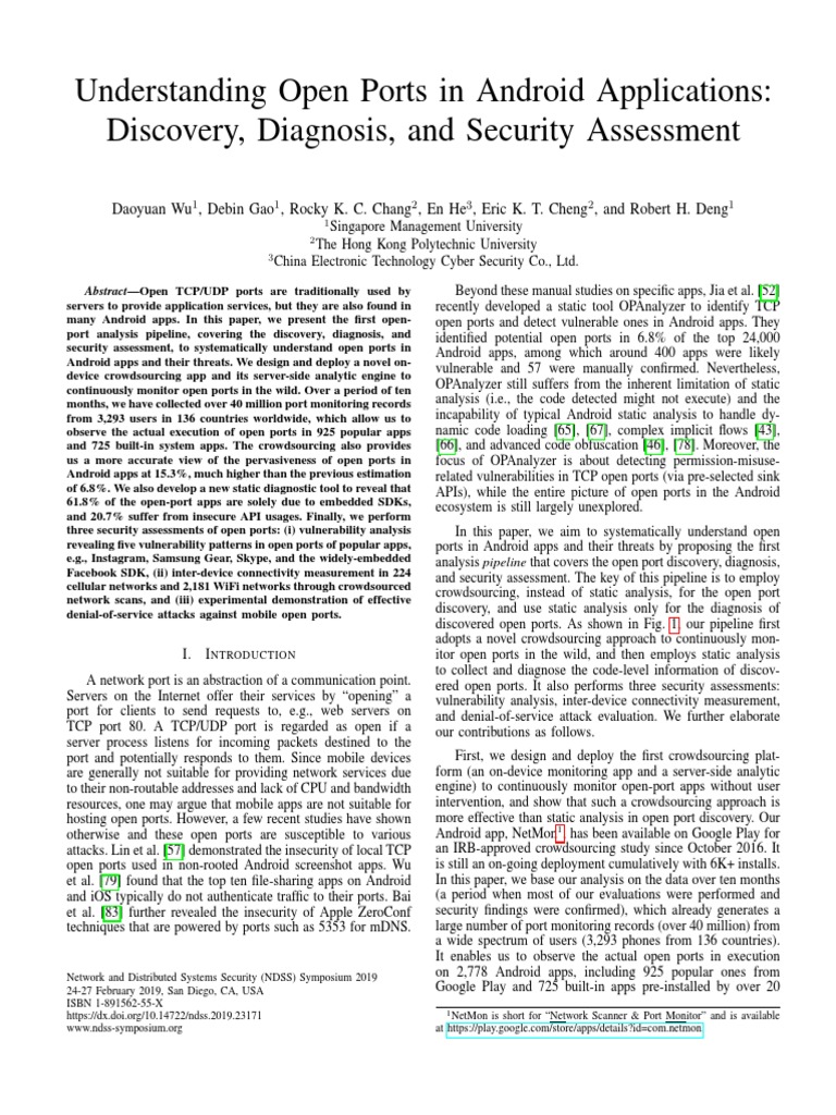 Understanding Open Ports in Android Applications: Discovery, Diagnosis ...