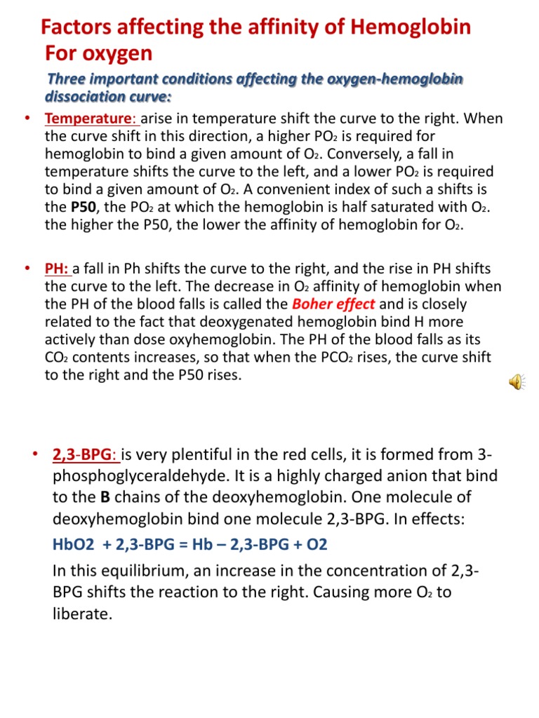 Factors Affecting The Affinity of Hemoglobin For Oxygen | PDF ...