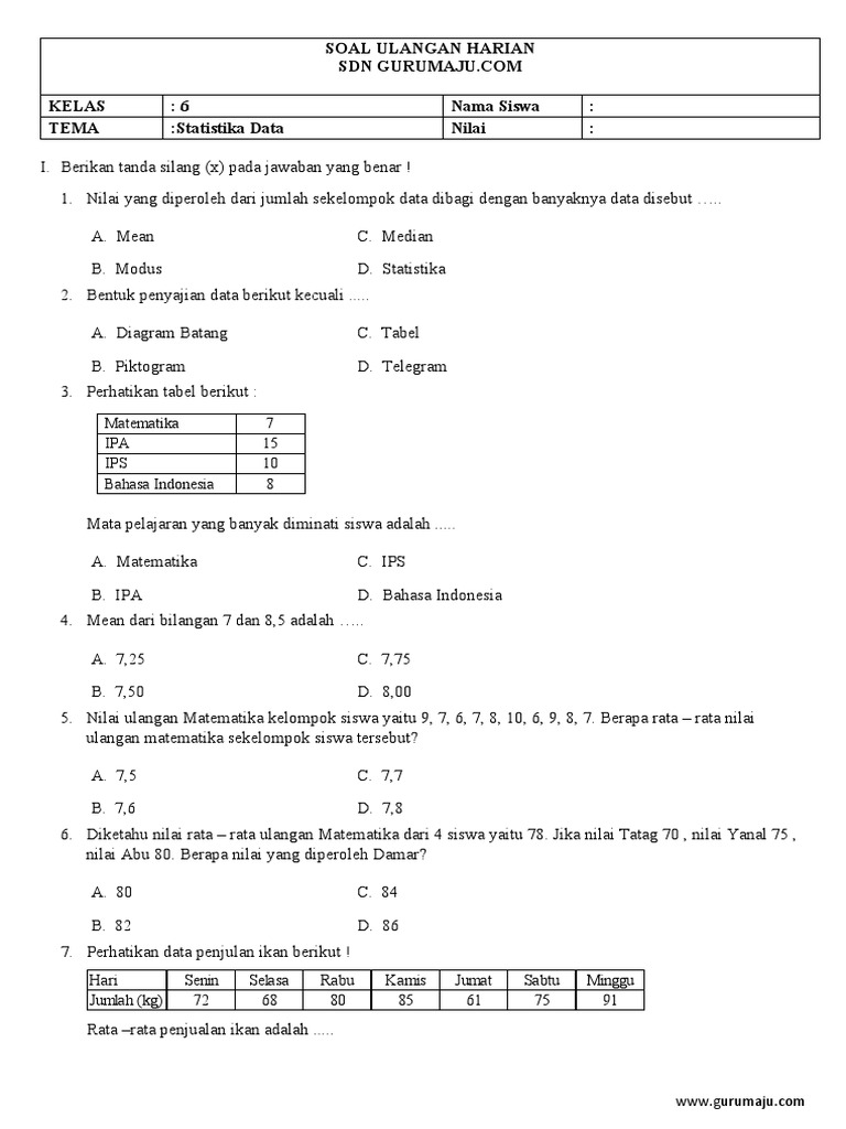 Soal UH MTK Statistika Data | PDF