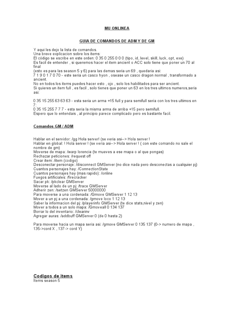 Guia de Comandos Mu Season 6 e 15 | PDF