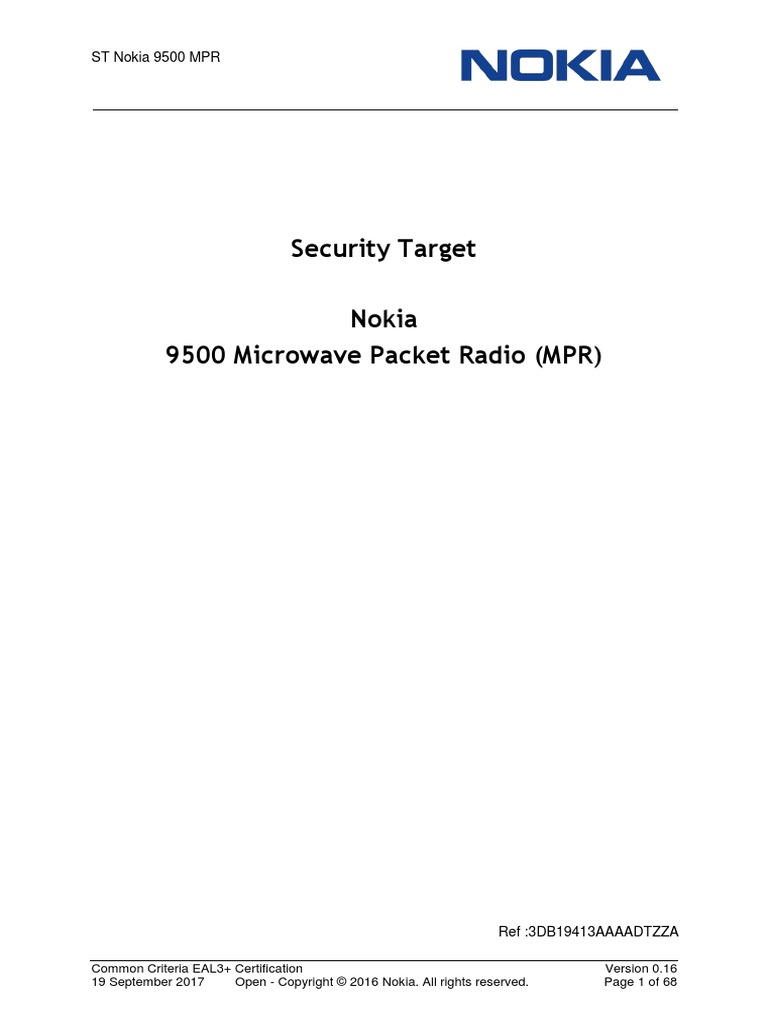 Security Target Nokia 9500 Microwave Packet Radio (MPR) | PDF ...