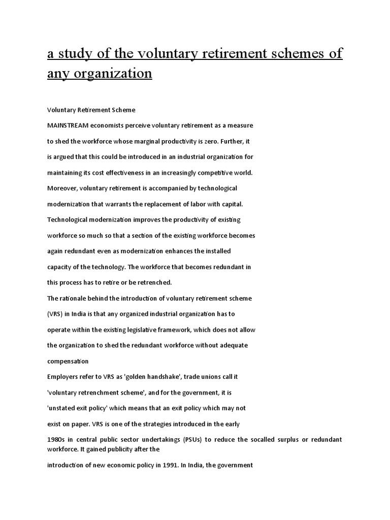 A Study of The Voluntary Retirement Schemes of Any Organization | PDF ...
