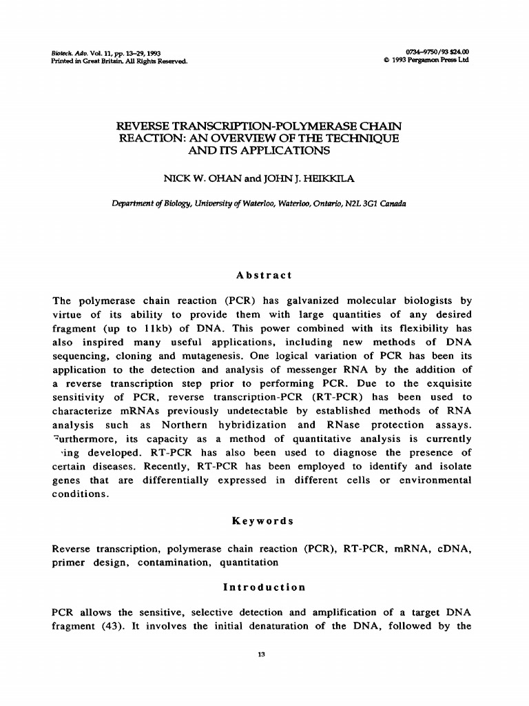 Reverse Transcription-Polymerase Chain Reaction: An Overview of The Technique and Its ...