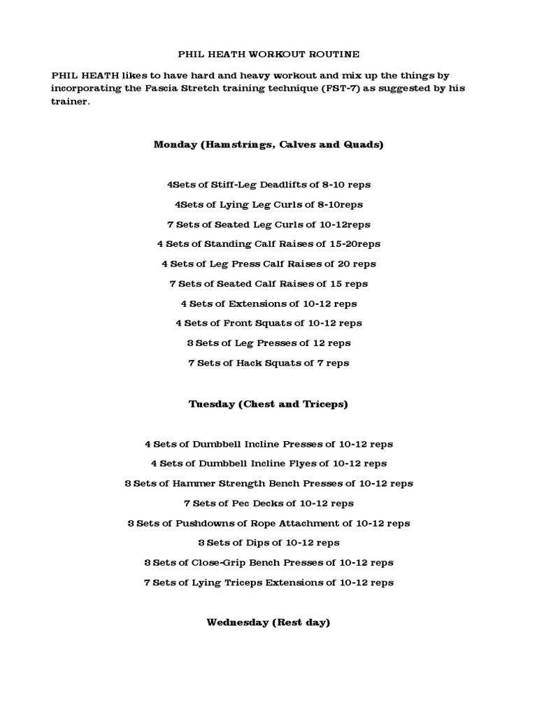 Phil Heath Workout Routine | PDF | Recreation | Physical Exercise