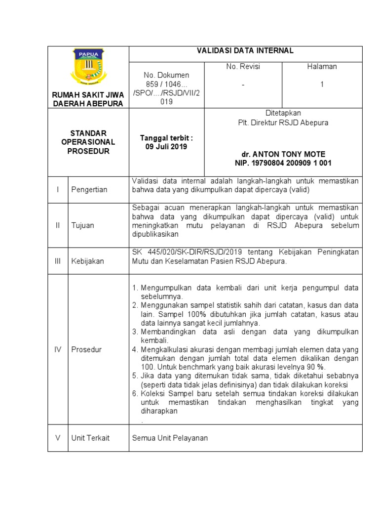 Spo Validasi Data Mutu | PDF