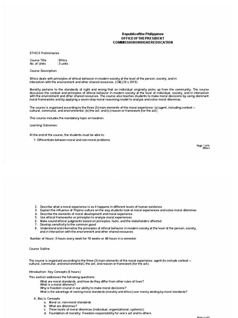 (PDF) CHED NGEC - Ethics Syllabus and Learning Guide - Compress | PDF | Morality | Virtue Ethics