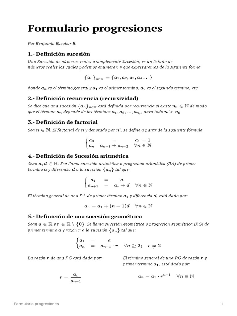 Formulario Progresiones | PDF | Secuencia | Números
