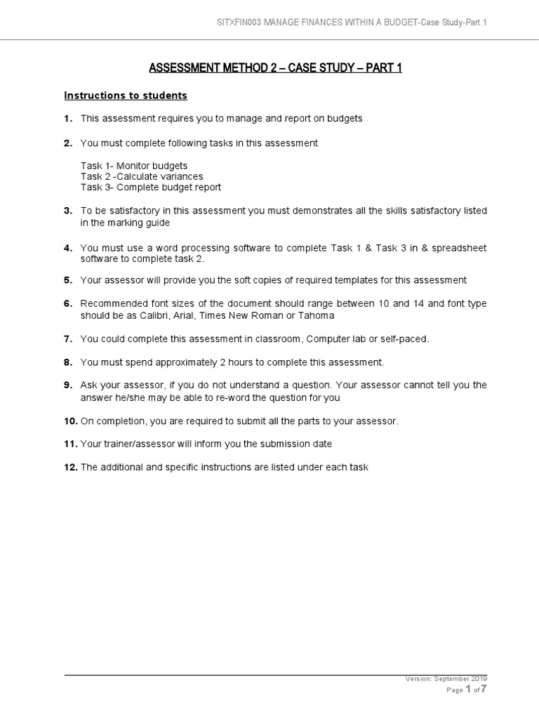 Assessment Method 2 - Case Study - Part 1: Instructions To Students ...