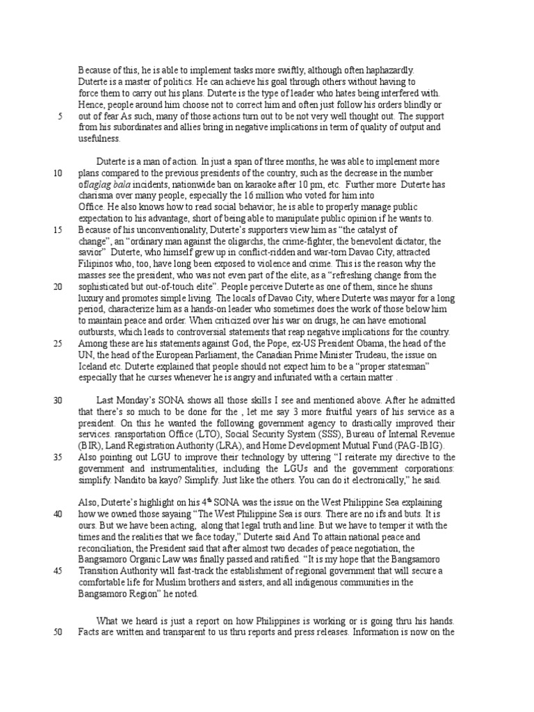 Duterte Sona Reaction Paper | PDF | Rodrigo Duterte | Policy