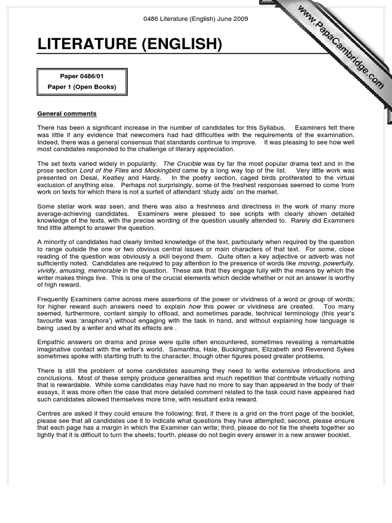 Literature (English) : Paper 0486/01 Paper 1 (Open Books) | PDF ...