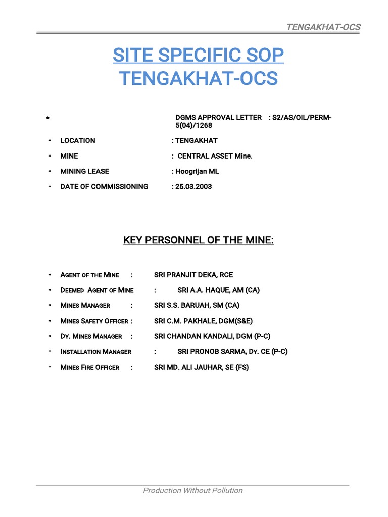 Site Specific SOP of Tengakhat OCS | PDF