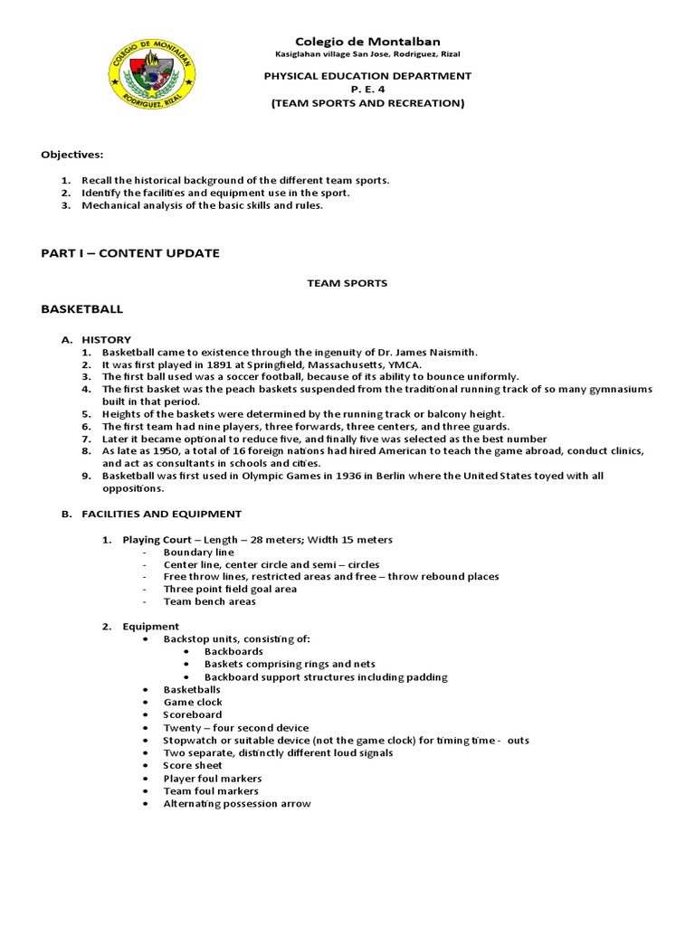 Colegio de Montalban: Physical Education Department P. E. 4 (Team ...