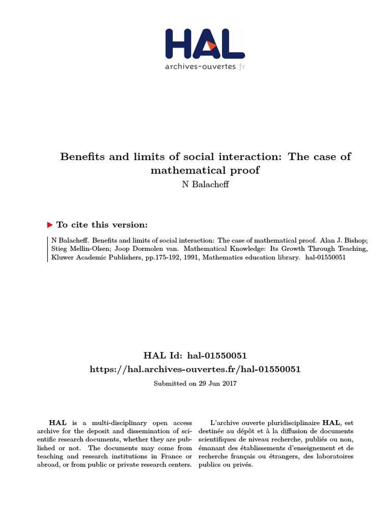 1991 Balacheff - Bacomet Limit Social Interaction | PDF | Teaching ...