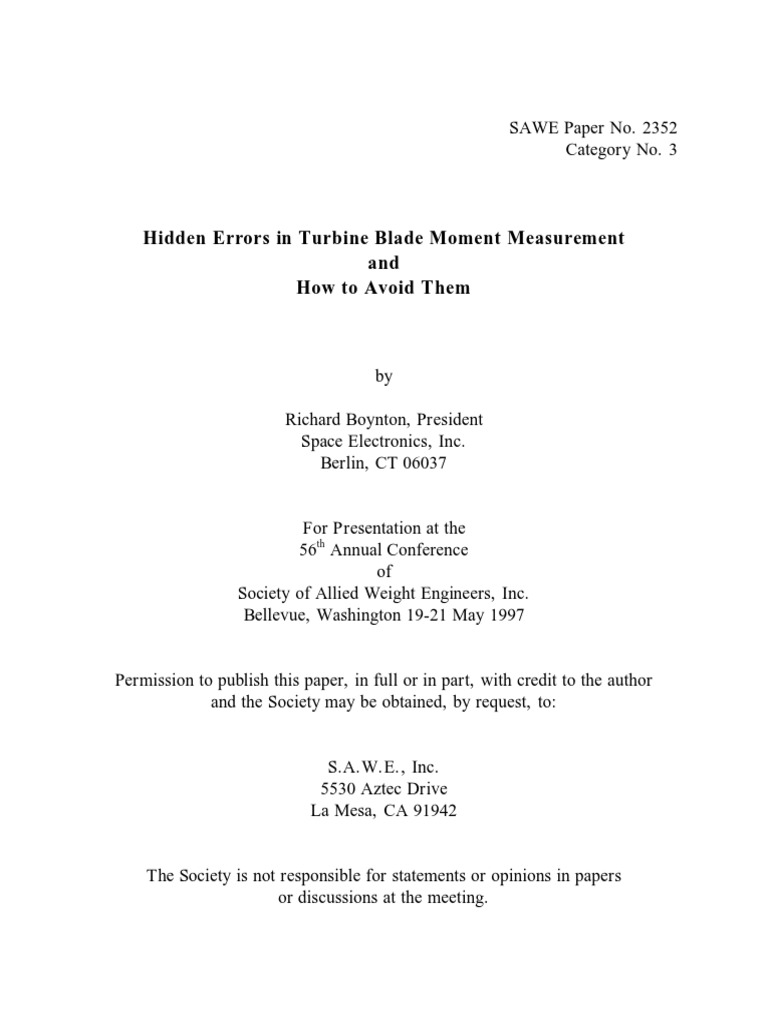 Errors in Turbine Blade Moment Weighing | PDF | Weighing Scale | Turbine