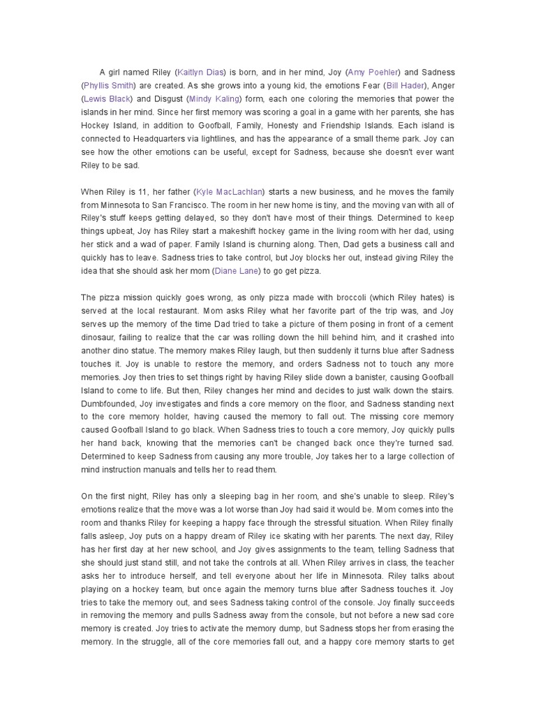 Inside Out: Riley's Emotional Journey | PDF | Psychological Concepts