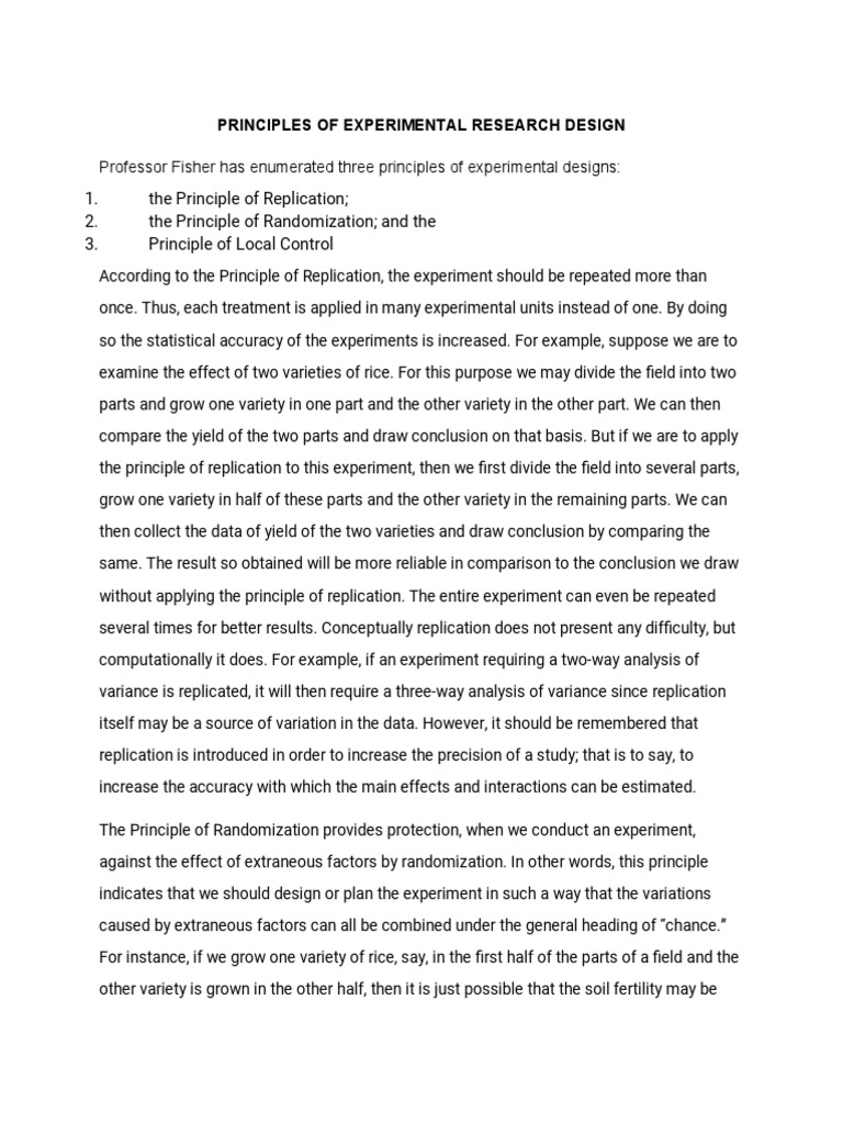The Principle Of Replication 2 The Principle Of Randomization And The 3 Principle Of Local