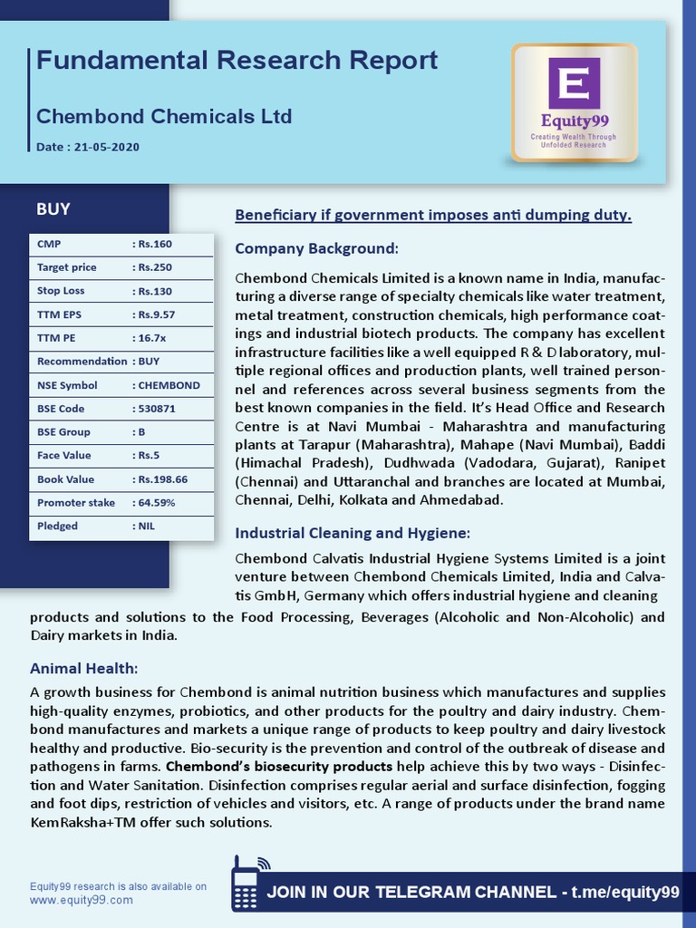 Fundamental Research Report: Chembond Chemicals LTD | PDF | Dietary ...