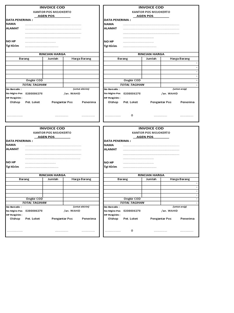Invoice Cod Invoice Cod: Agen Pos Agen Pos | PDF