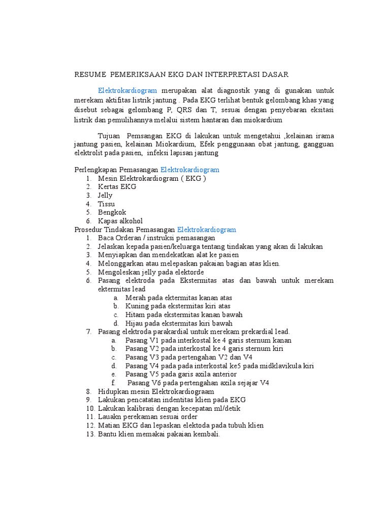 Resume Pemeriksaan Ekg Dan Interpretasi Dasar | PDF