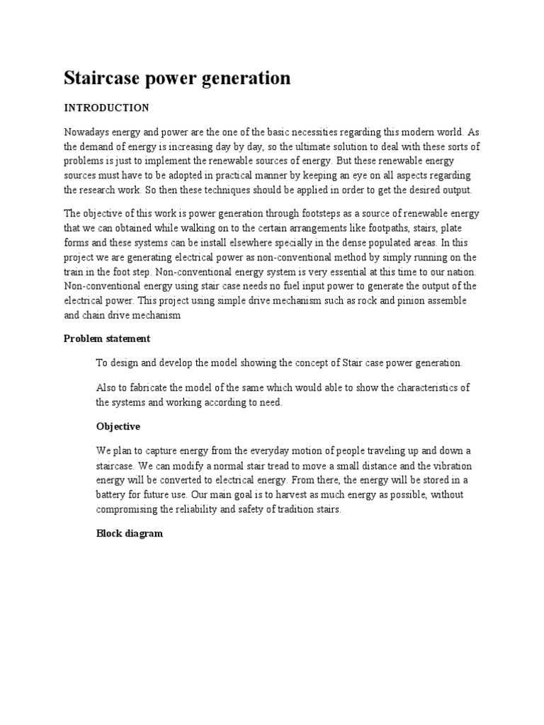 Staircase Footstep Power Generation | PDF | Stairs | Electricity Generation
