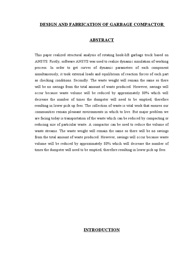 Design and Fabrication of Garbage Compactor | PDF | Waste | Nature