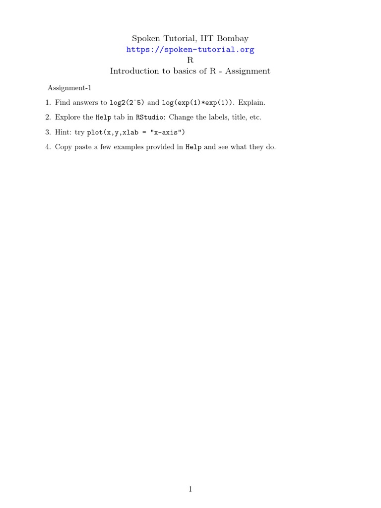 Spoken Tutorial, IIT Bombay R Introduction To Basics of R - Assignment | PDF