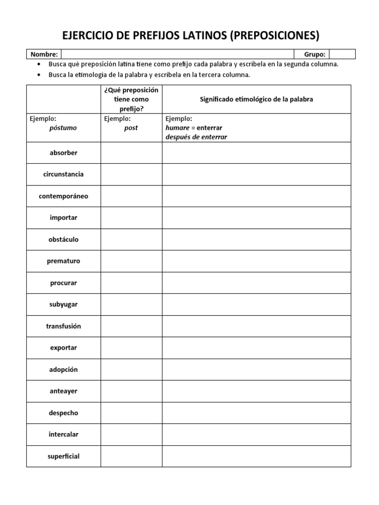 Ejercicio de Prefijos Latinos | PDF