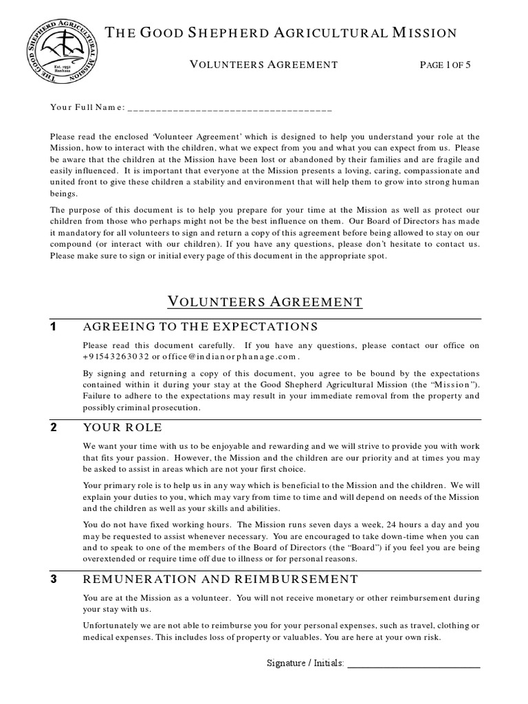 Volunteers-Agreement of Orphanage | PDF | Driver's License | Internet