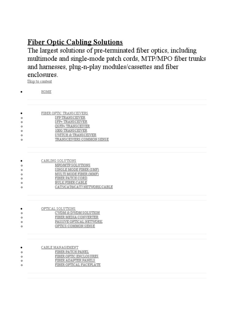 Fiber Optic Cabling Solutions | PDF | Networking Standards | Data ...