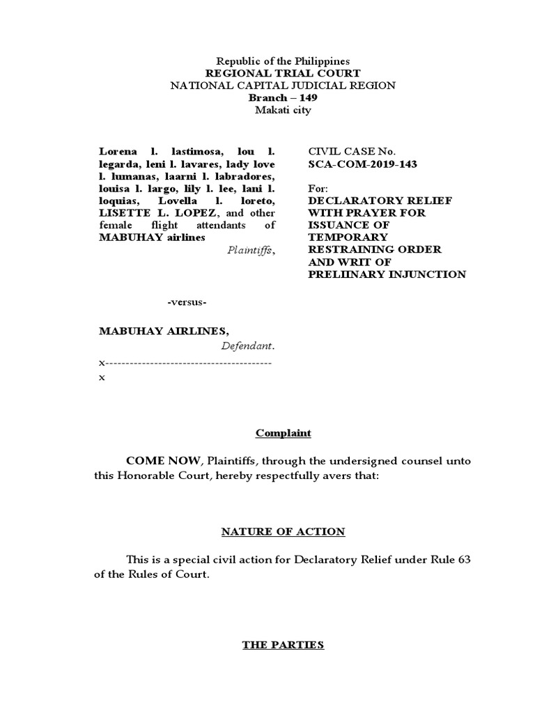 Declaratory Relief | PDF | Flight Attendant | Injunction