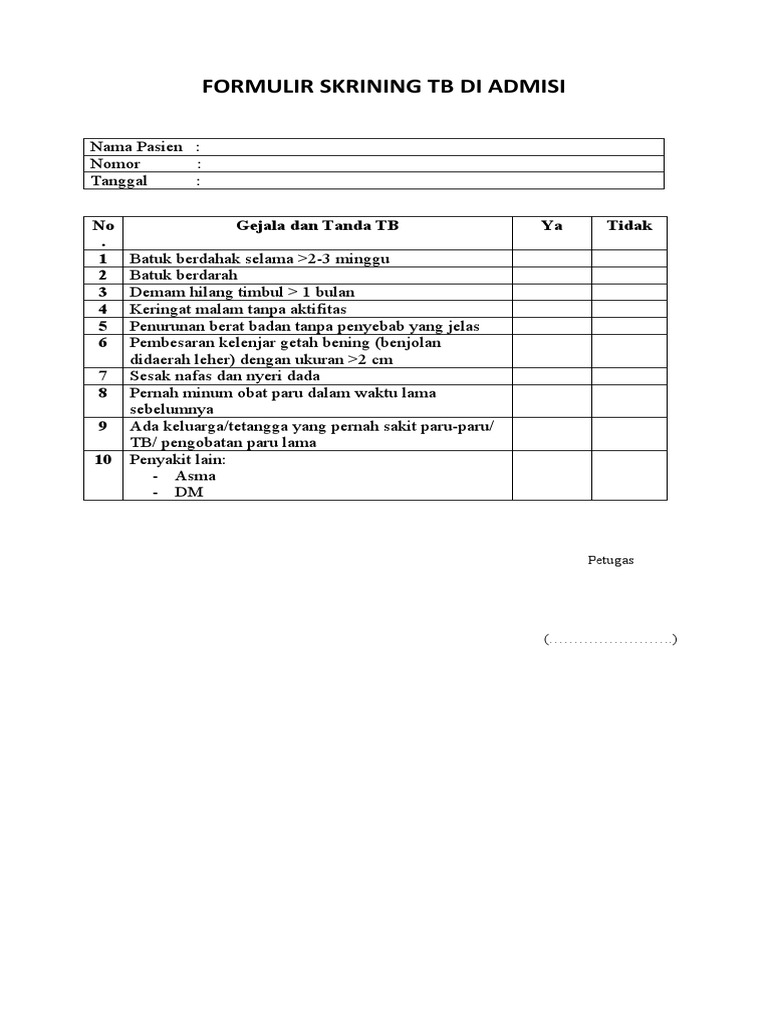 Formulir Skrining TB | PDF